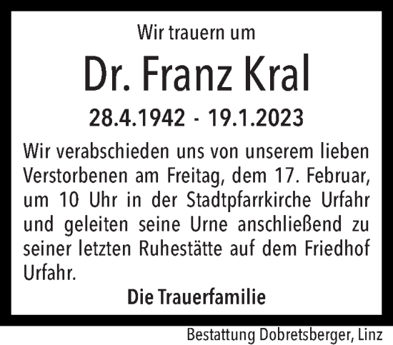 Traueranzeigen von Franz Kral | wirtrauern.at Traueranzeigen von Franz Kral | wirtrauern.at